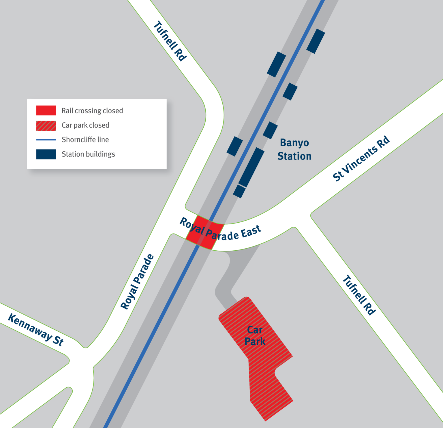 Road and car park closure – Royal Parade East, Banyo - Cross River Rail